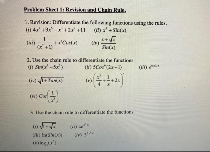 Solved Problem Sheet 1: Revision and Chain Rule. 1. | Chegg.com