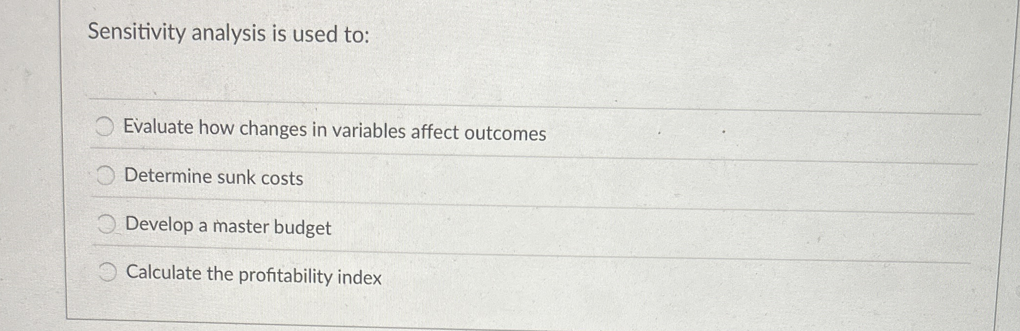 Solved Sensitivity analysis is used to:Evaluate how changes | Chegg.com