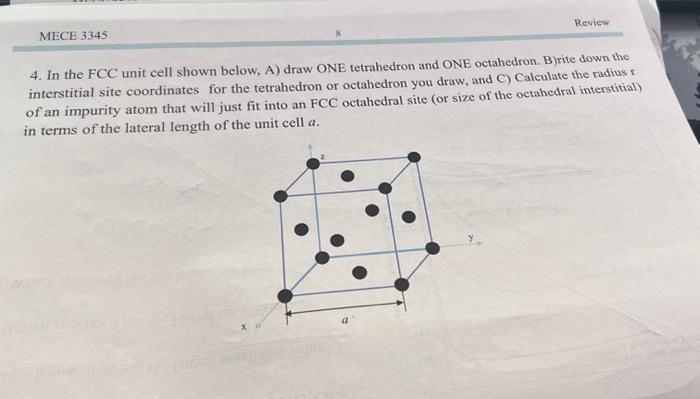 Solved 4. In the FCC unit cell shown below, A) draw ONE | Chegg.com