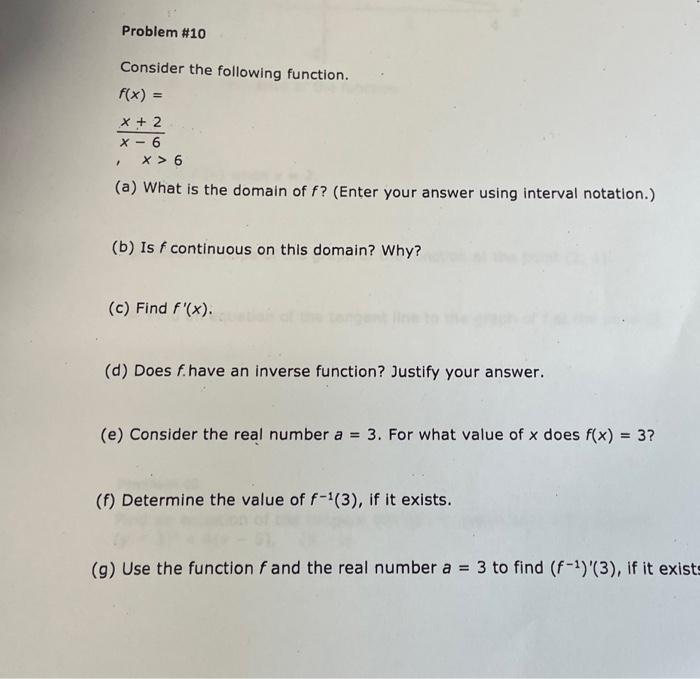 Solved Problem \#10 Consider the following function. | Chegg.com