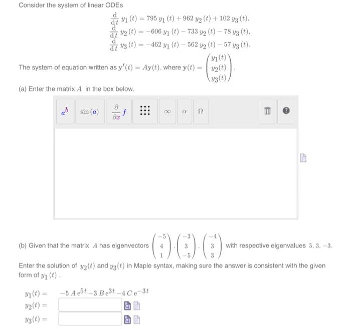 Solved Consider the system of linear ODEs | Chegg.com