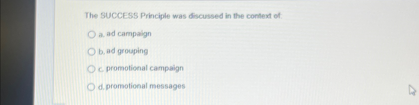 Solved The SUCCESS Principle was discussed in the context | Chegg.com