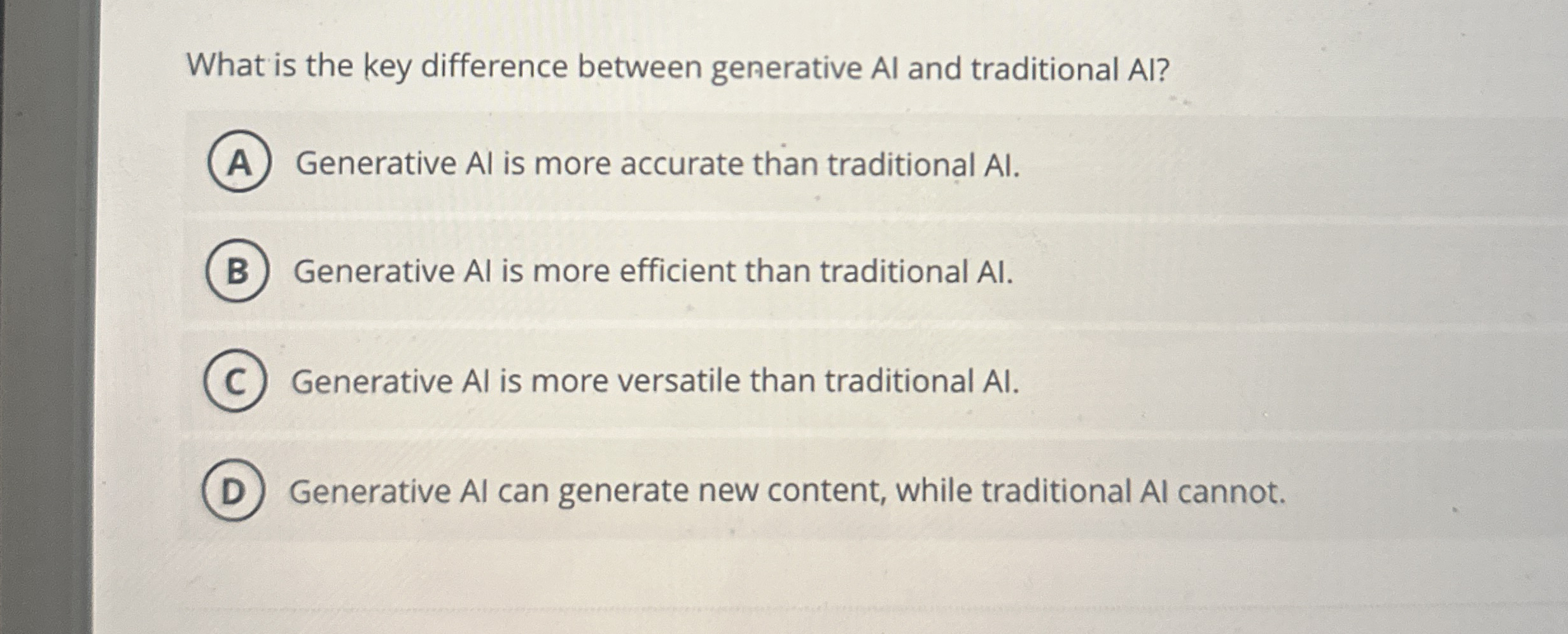 Solved What is the key difference between generative AI and | Chegg.com