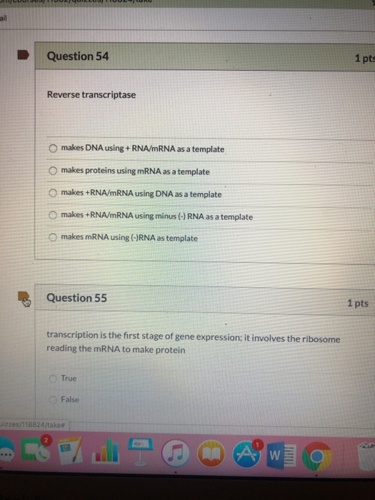 Solved Question 54 1 pts Reverse transcriptase makes DNA | Chegg.com