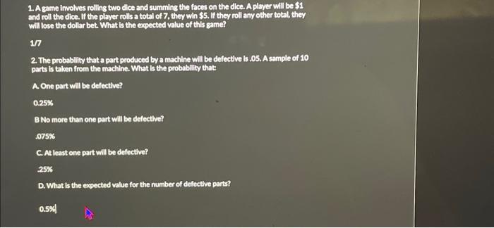 Solved 1. A game involves rolling two dice and summing the | Chegg.com