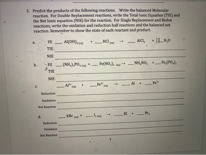 Solved 3. Predict the products of the following reactions. | Chegg.com