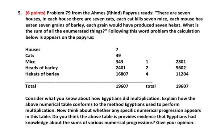[6 points] Problem 79 from the Ahmes (Rhind) Papyrus | Chegg.com