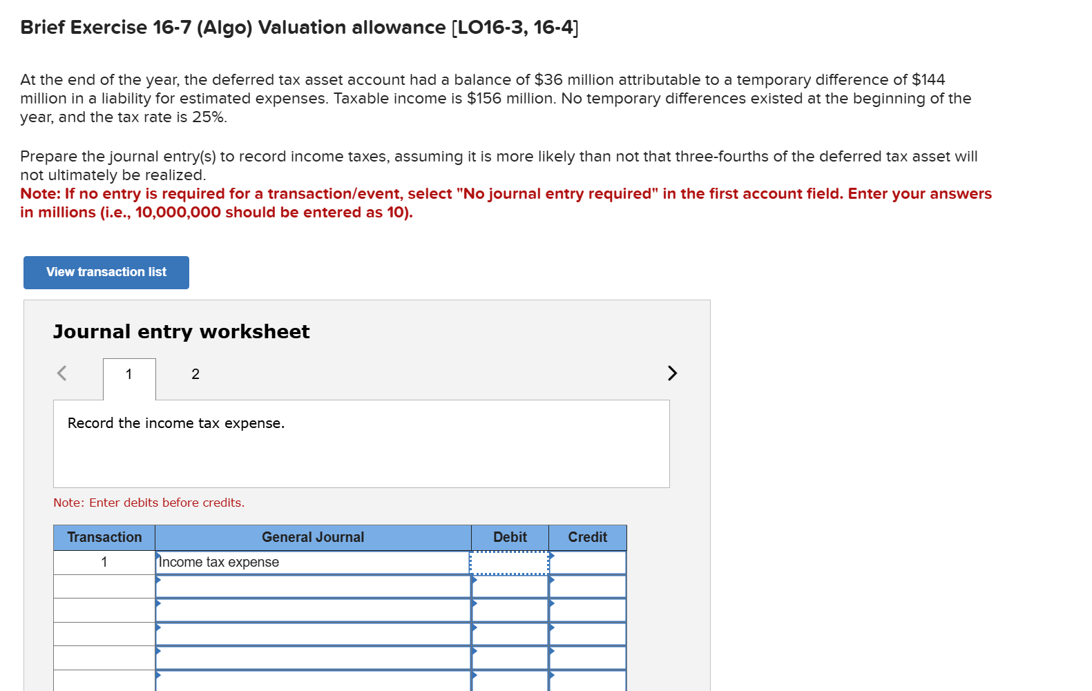 Solved Brief Exercise 16-7 (Algo) ﻿Valuation allowance | Chegg.com