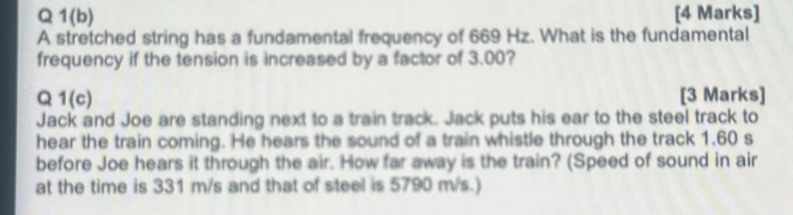 Solved Q 1(b)[4 ﻿Marks]A stretched string has a fundamental | Chegg.com