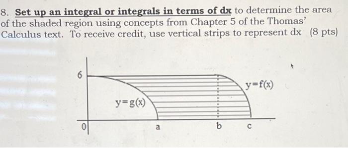 Solved 8. Set up an integral or integrals in terms of dx to | Chegg.com