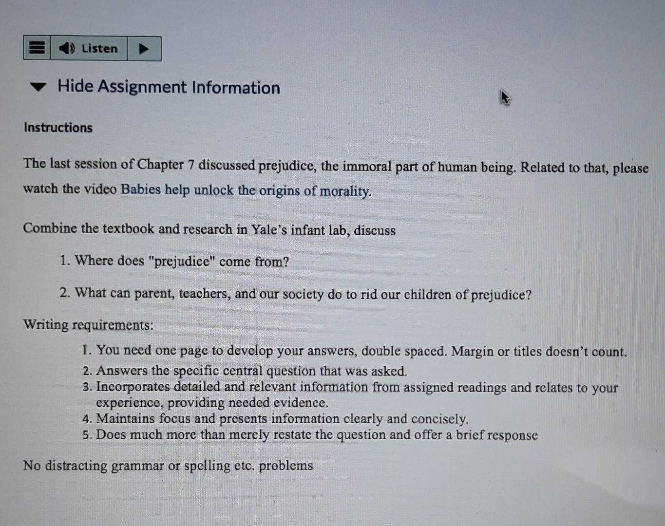 Solved Listen Hide Assignment Information Instructions The | Chegg.com