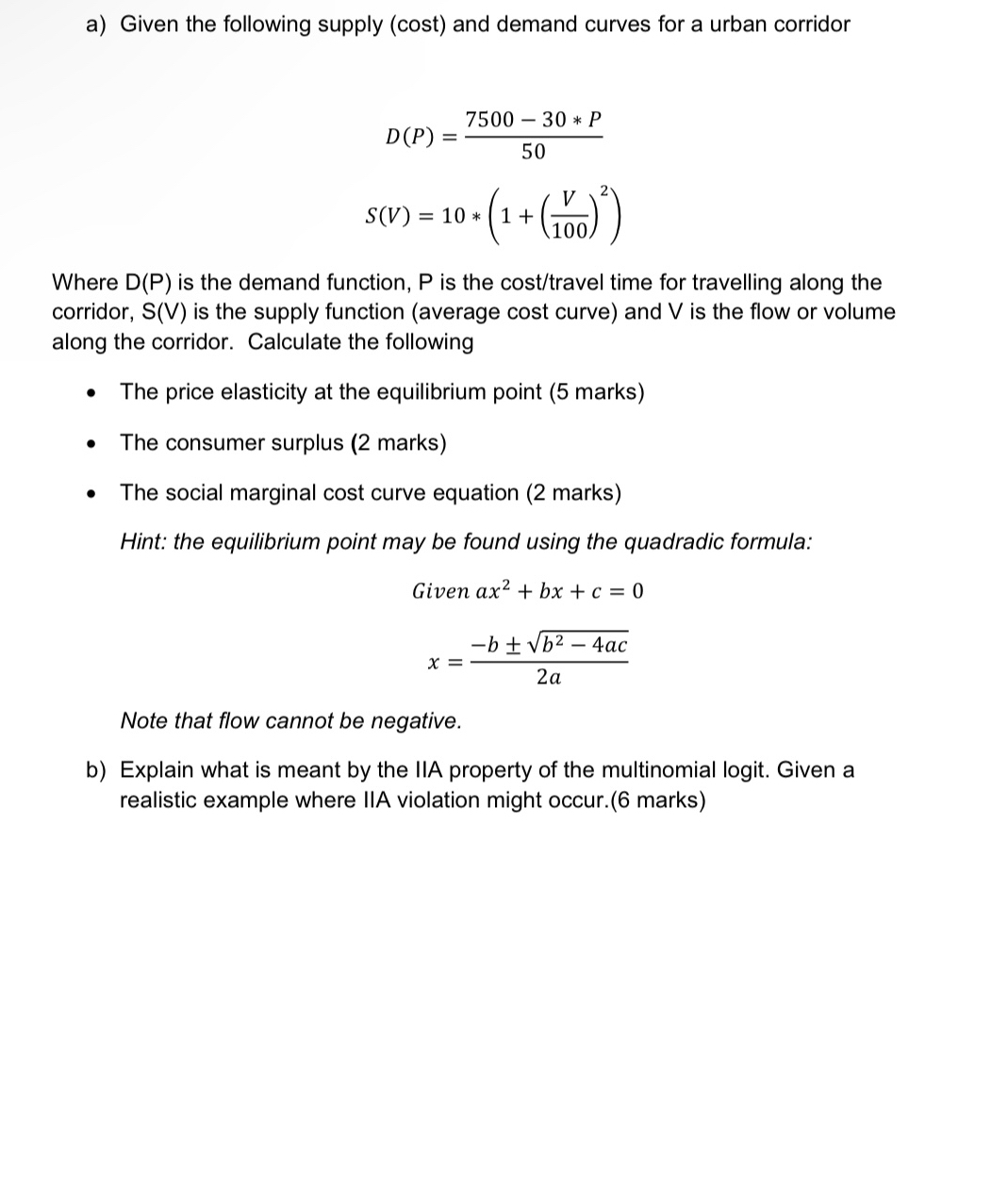 Solved a) ﻿Given the following supply (cost) ﻿and demand | Chegg.com