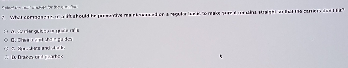 Q. ﻿What components of a lift should be preventive | Chegg.com