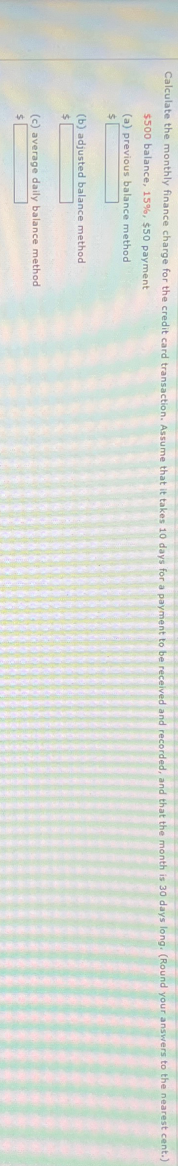 Solved $500 ﻿balance, 15%, ﻿$50 ﻿payment(a) ﻿previous | Chegg.com