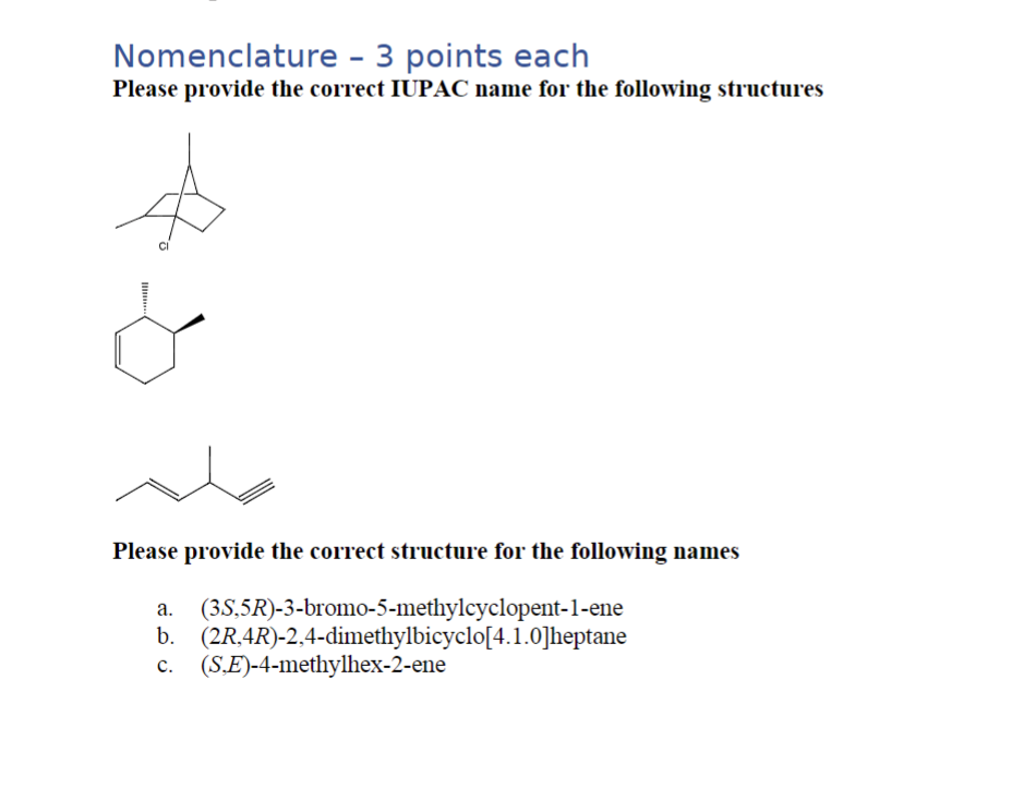 Solved Nomenclature - 3 ﻿points eachPlease provide the | Chegg.com