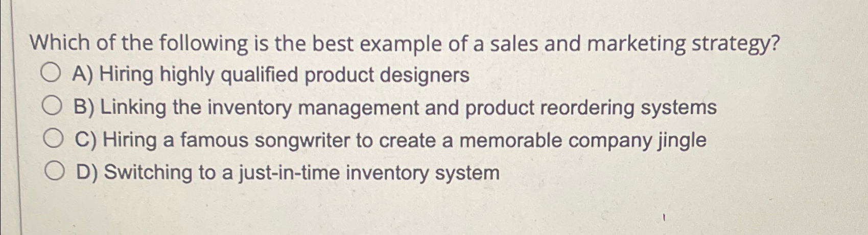 Solved Which of the following is the best example of a sales | Chegg.com