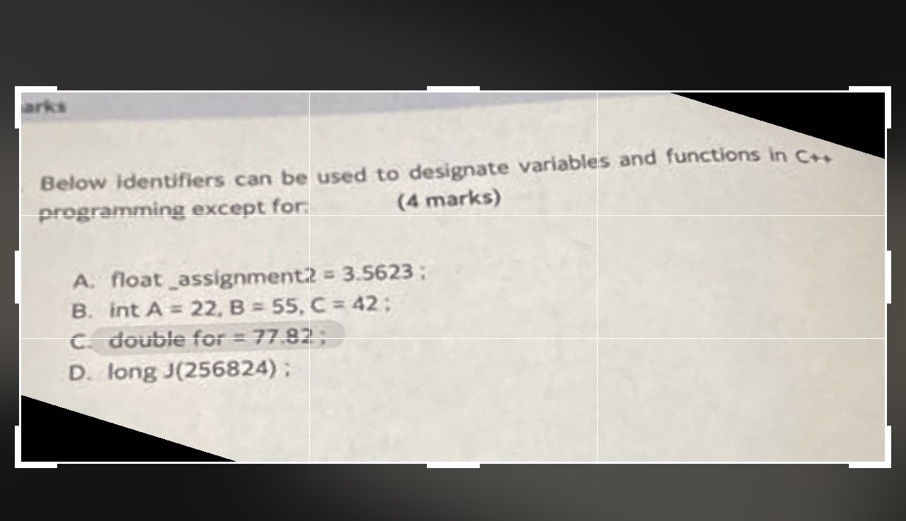 Solved Below identifiers can be used to designate variables | Chegg.com