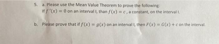 Solved 5. a. Please use the Mean Value Theorem to prove the | Chegg.com