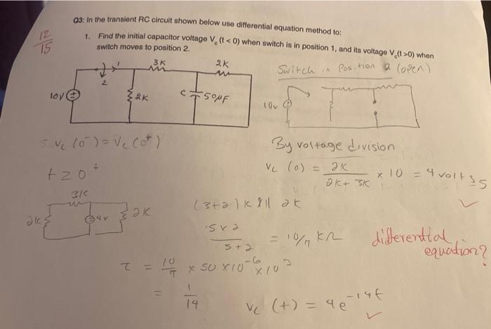Solved 12 75 03: in the transient RC circult shown below use | Chegg.com