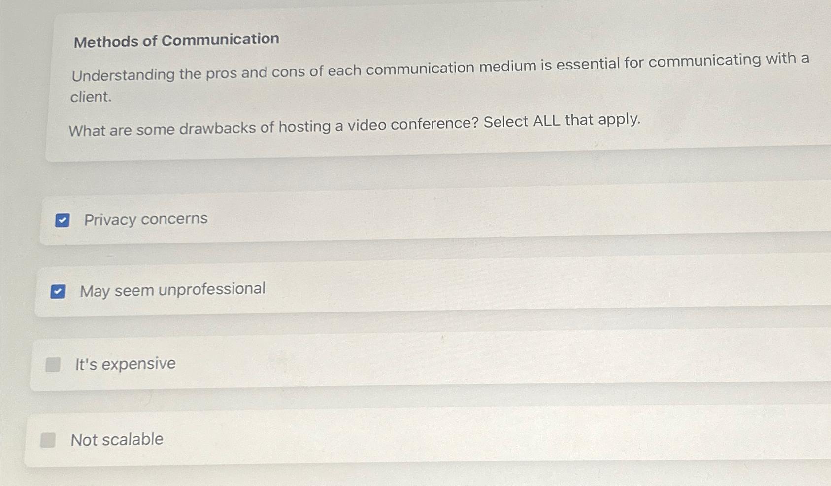 Solved Methods of CommunicationUnderstanding the pros and | Chegg.com