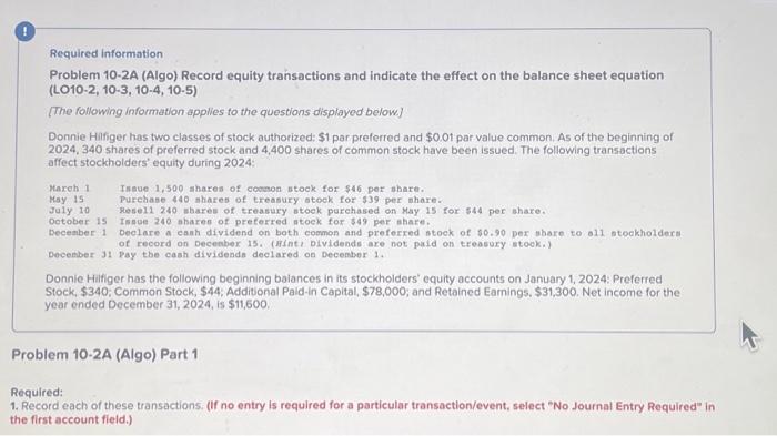Solved Required information Problem 10-2A (Algo) Record | Chegg.com