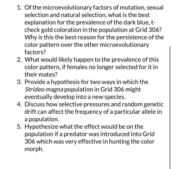 Solved 1. Of the microevolutionary factors of mutation, | Chegg.com