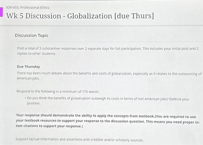 Solved Post a total of 3 substantive responses over 2 | Chegg.com