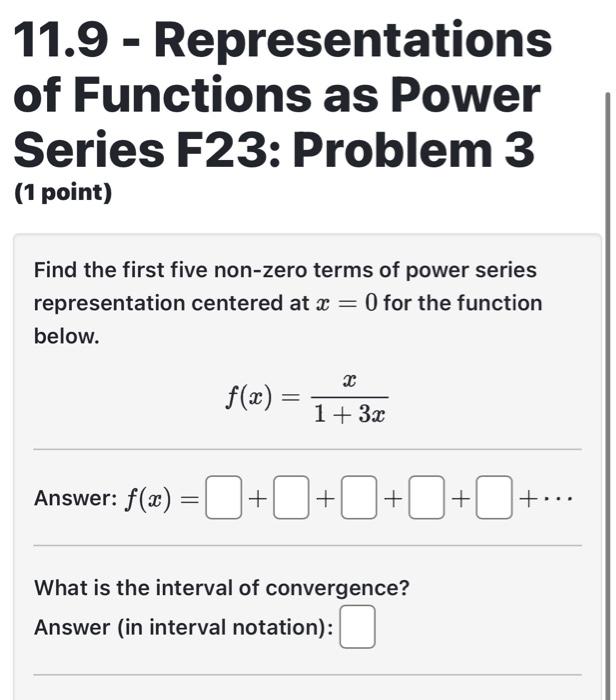 Solved 11.9 - Representations of Functions as Power Series | Chegg.com