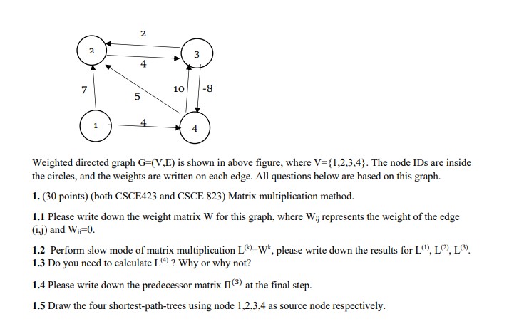 Solved Weighted directed graph G=(V,E) ﻿is shown in above | Chegg.com