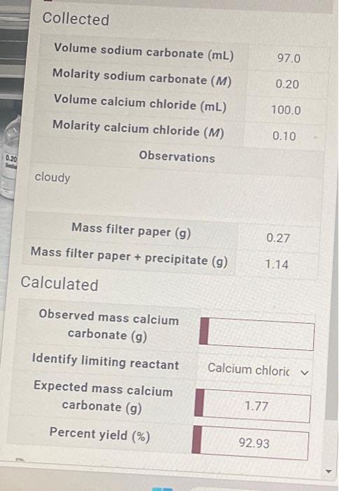 Solved observed mass calcium carbonate, expexted mass | Chegg.com