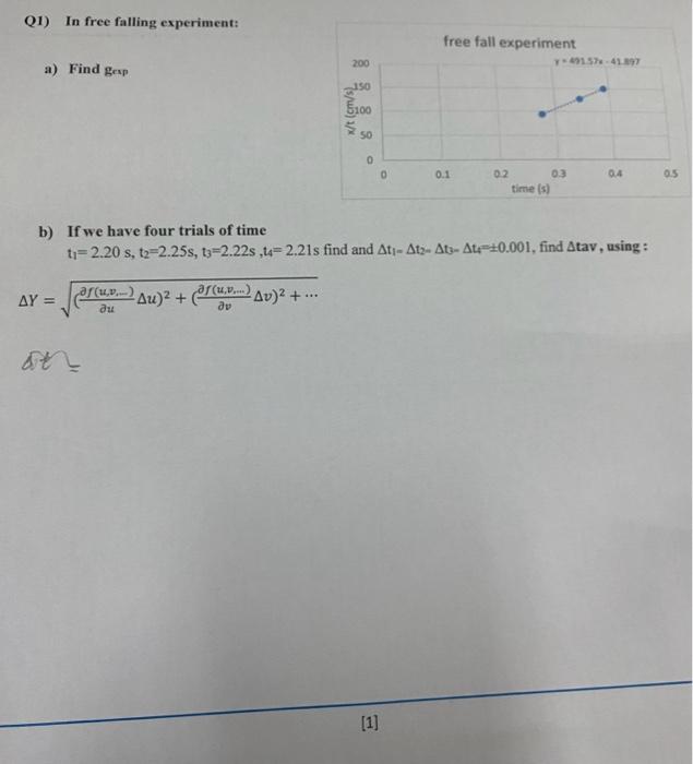 Solved Q1) In free falling experiment: a) Find grap b) If we | Chegg.com