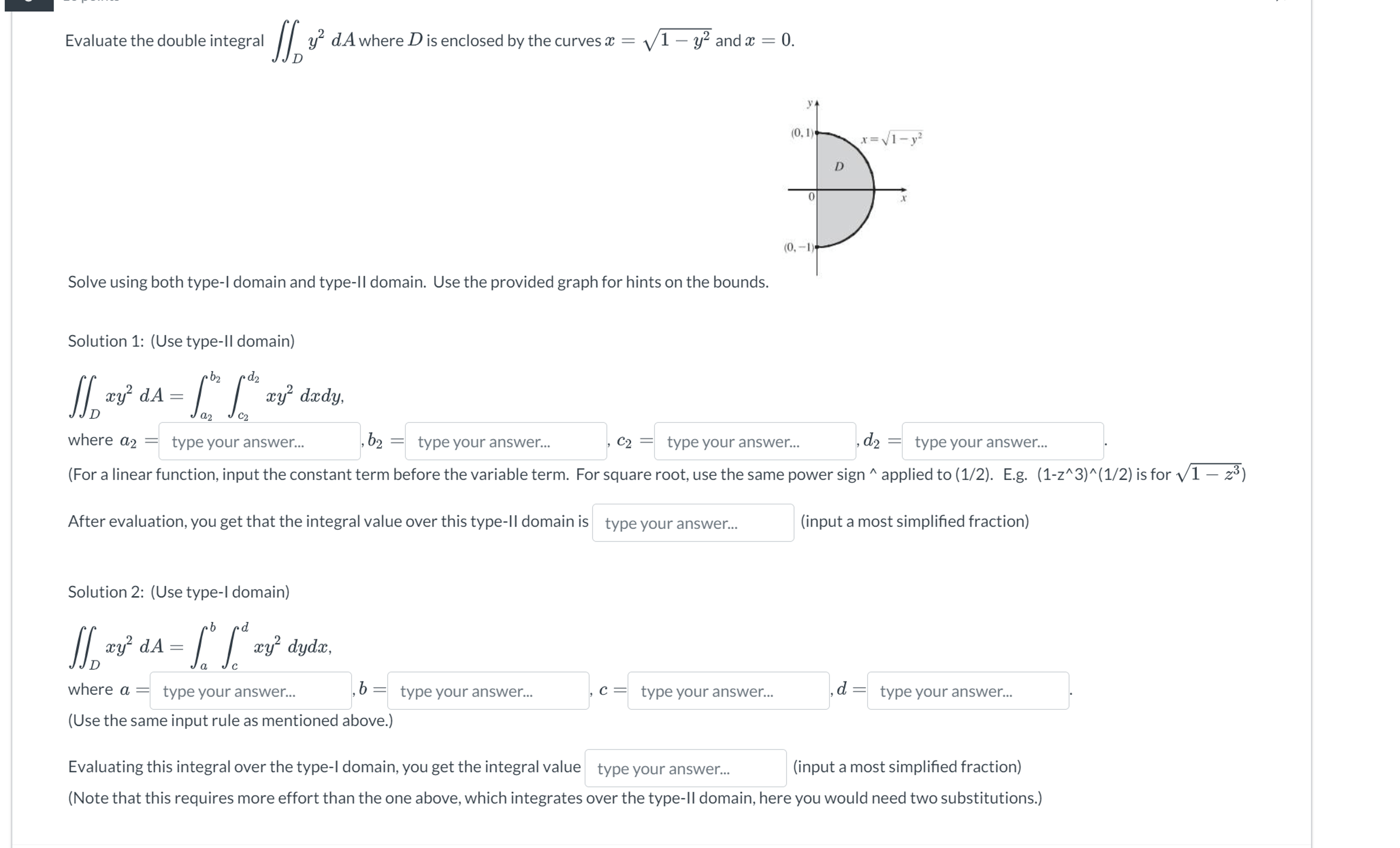 Solved Evaluate the double integral ∬Dy2dA ﻿where D ﻿is | Chegg.com