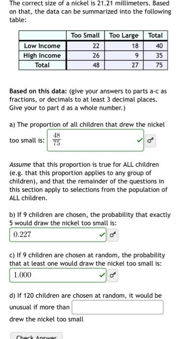 Solved The correct size of a nickel is 21.21 millimeters. | Chegg.com
