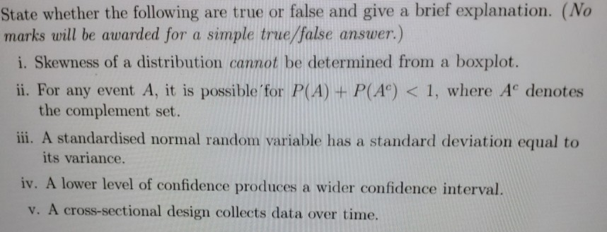 Solved State whether the following are true or false and | Chegg.com