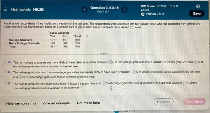 Solved Homework: H5.2B Question 2, 5.2.19 Part 4 of 4 HW | Chegg.com
