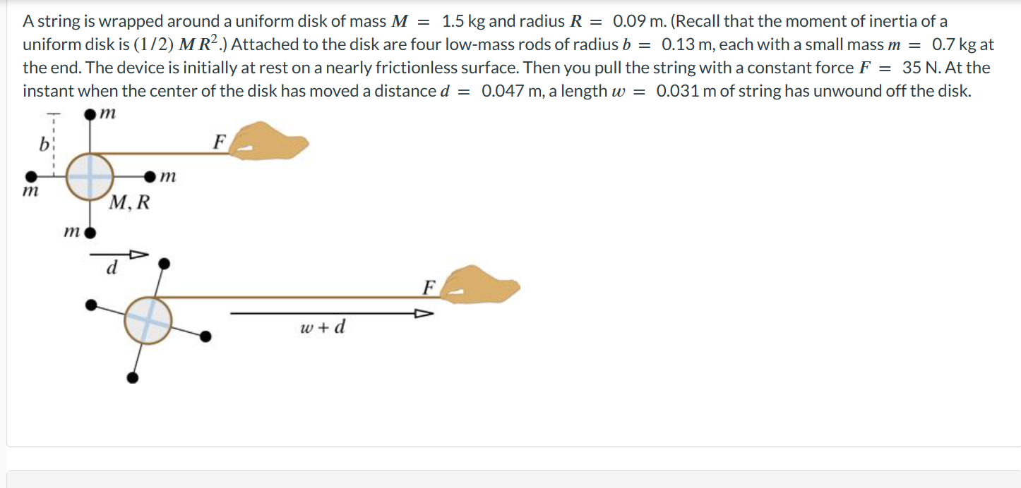 Solved A string is wrapped around a uniform disk of mass | Chegg.com