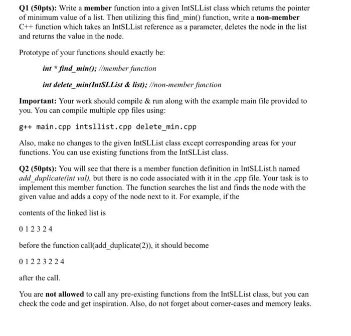 Solved Q1 (50pts): Write a member function into a given | Chegg.com