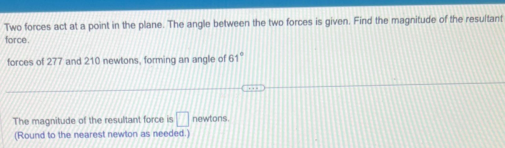 Solved Two forces act at a point in the plane. The angle | Chegg.com