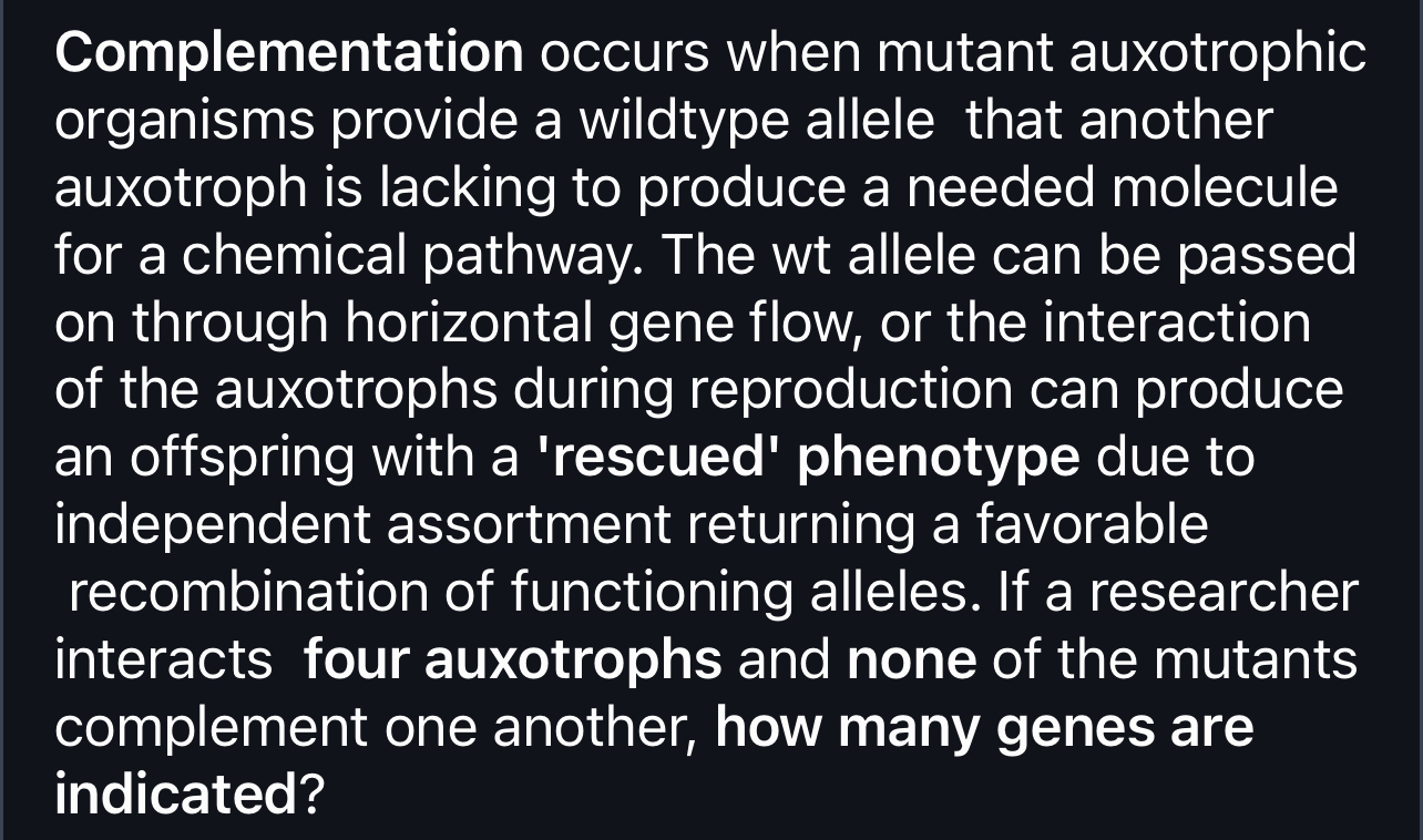 Solved Complementation occurs when mutant auxotrophic | Chegg.com