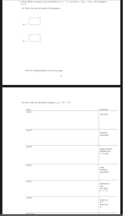 Solved a+= a4=7. (10 pt) Define a sequence {an} recursively | Chegg.com