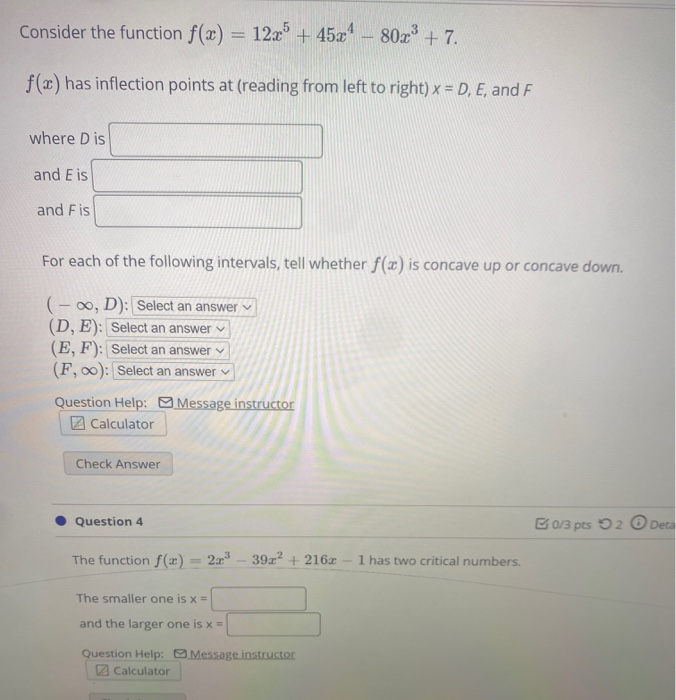 Solved Question 1 Ls Consider The Function F X X4 72x²