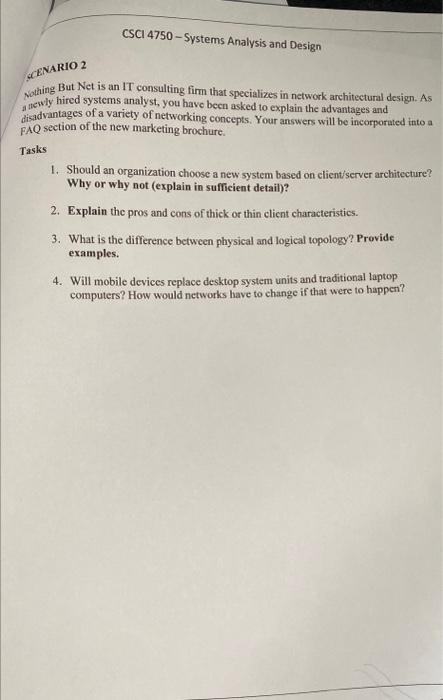 Solved CSCI 4750 - Systems Analysis and Design SCENARIO 1 | Chegg.com