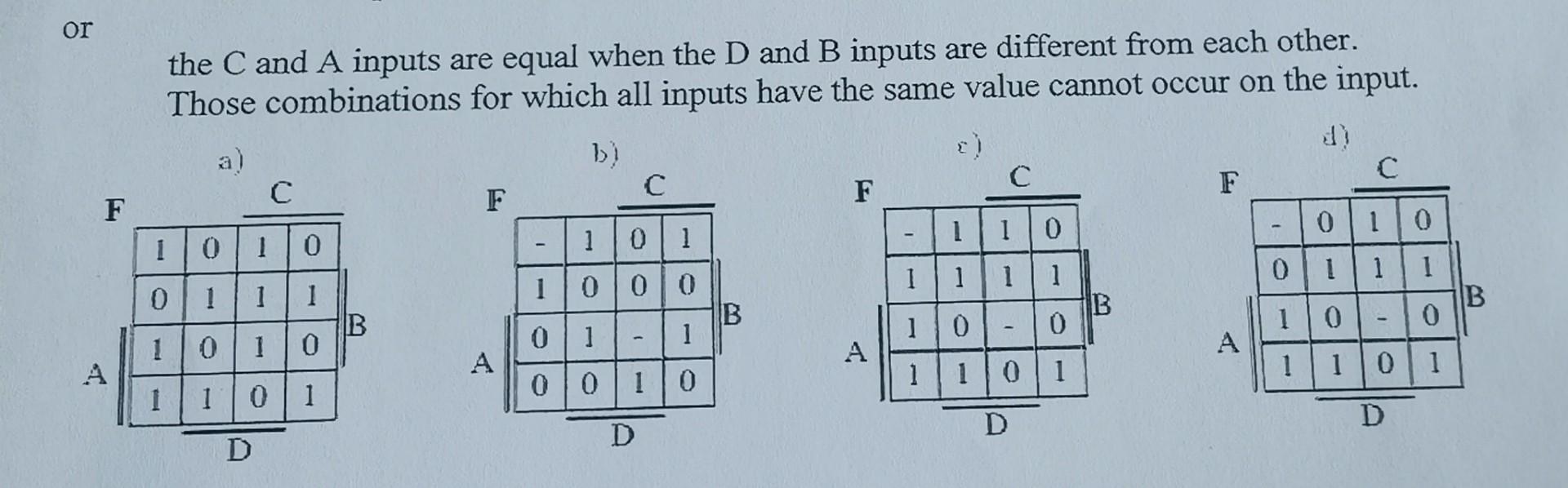Solved the C and A inputs are equal when the D and B inputs | Chegg.com