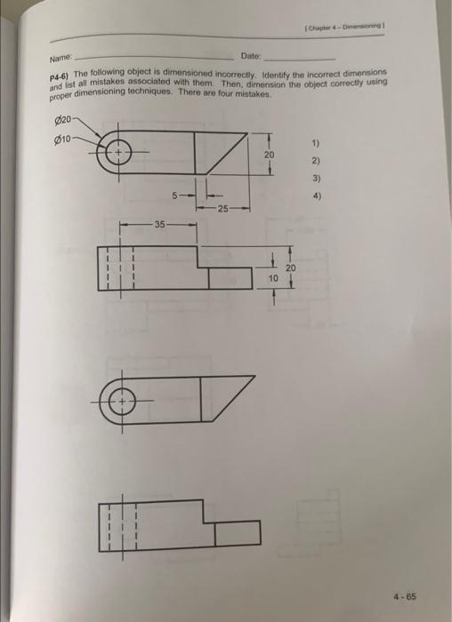 Solved Name: Ø20- P4-6) The following object is dimensioned | Chegg.com