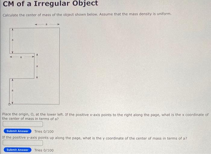Solved Calculate the center of mass of the object shown | Chegg.com