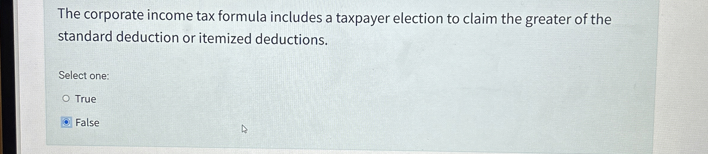 Solved The corporate income tax formula includes a taxpayer | Chegg.com