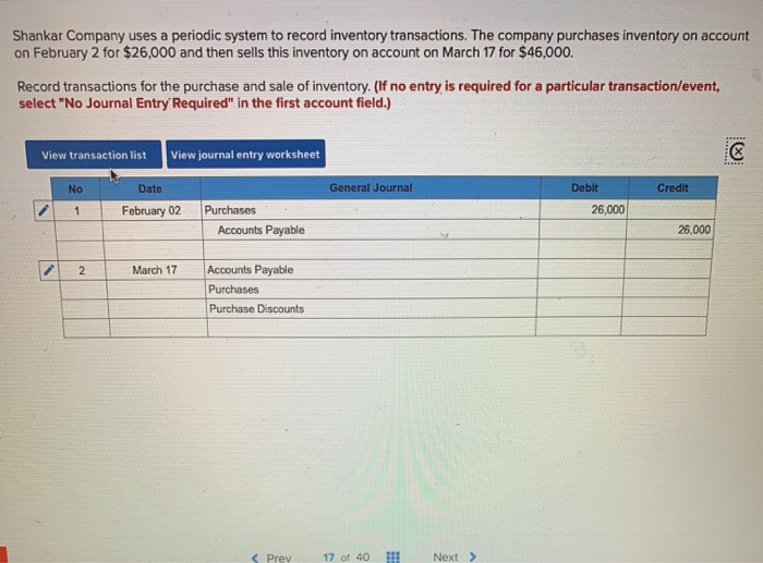 Solved Shankar Company uses a periodic system to record | Chegg.com