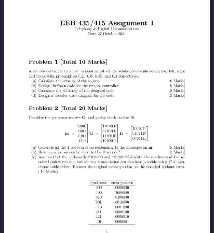 EEB 435/415 Assignment 1 Telephony \& Digital | Chegg.com