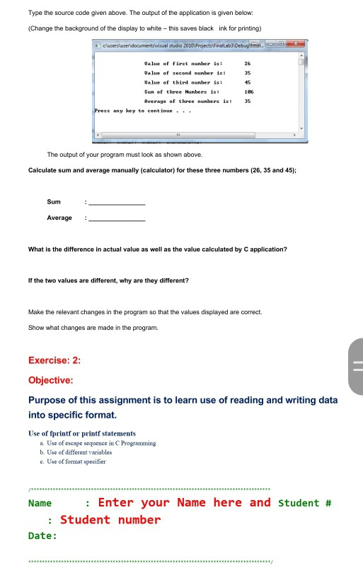 Solved Exercise: 1 Open Microsoft VC++ 2010 Express edition | Chegg.com