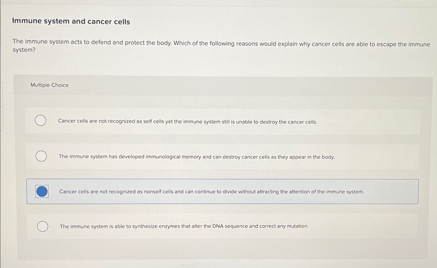 Solved Immune system and cancer cellsThe immune system acts | Chegg.com